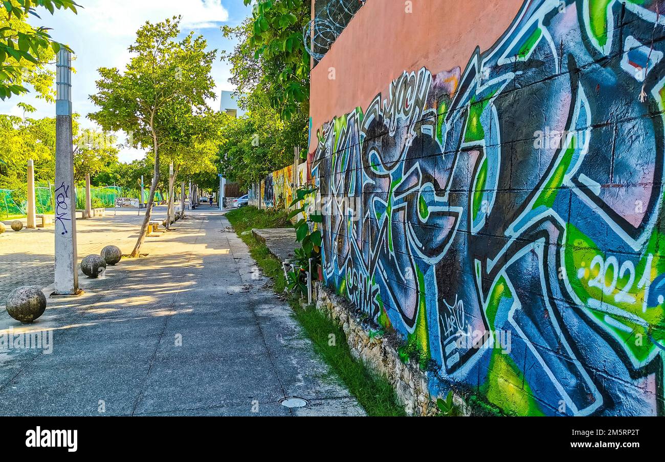 Playa del Carmen Mexico 04. July 2022 Artistic walls with paintings and ...