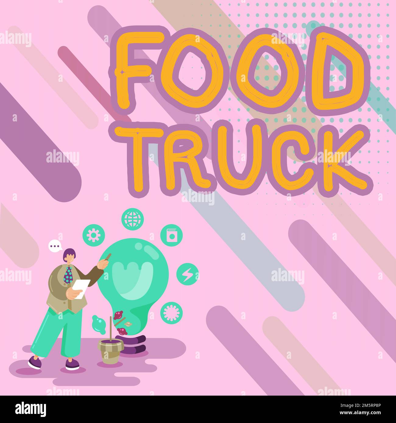 Hand writing sign Food Truck. Word for a large vehicle with facilities ...