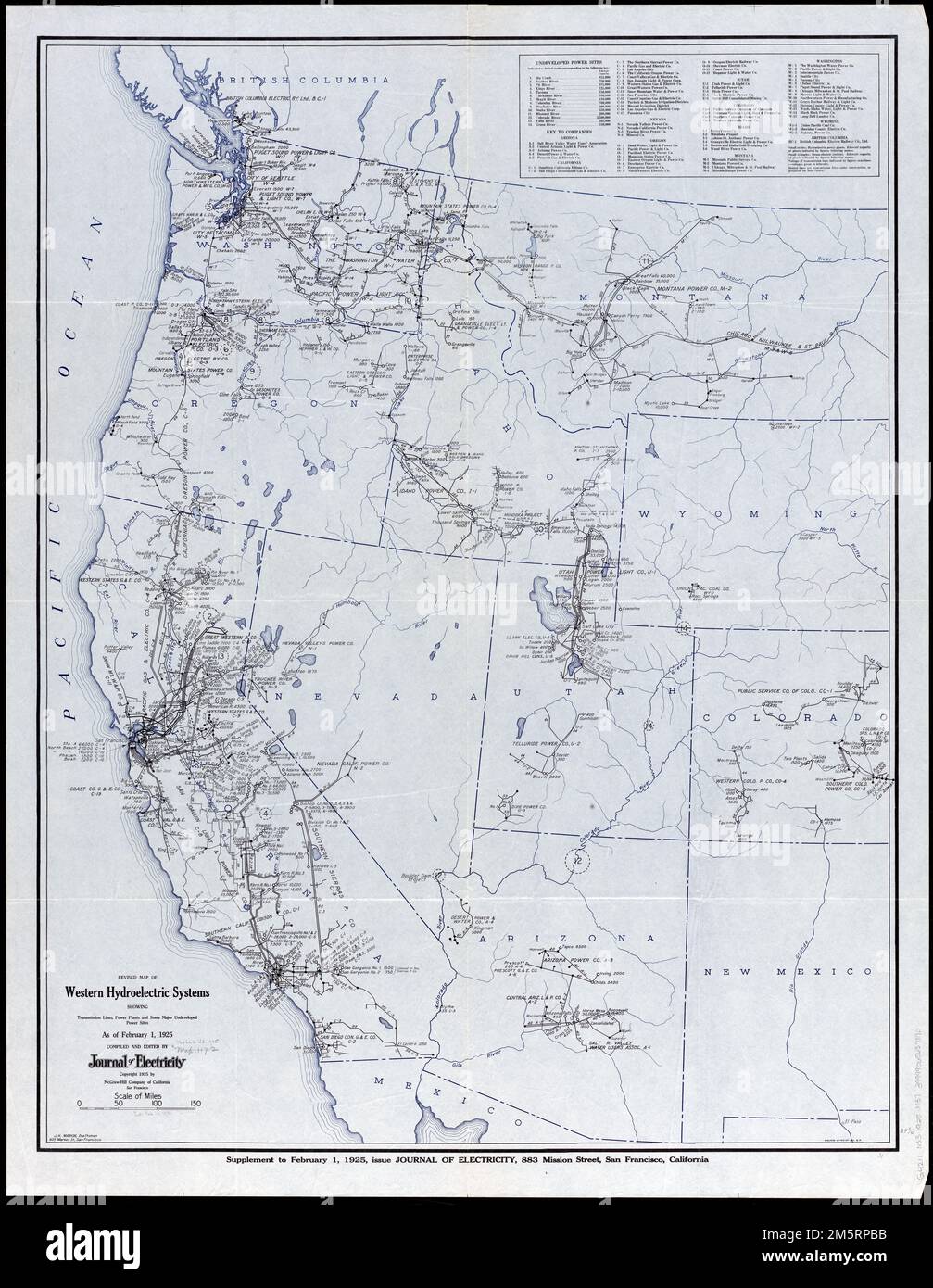Revised map of western hydroelectric systems showing transmission lines ...