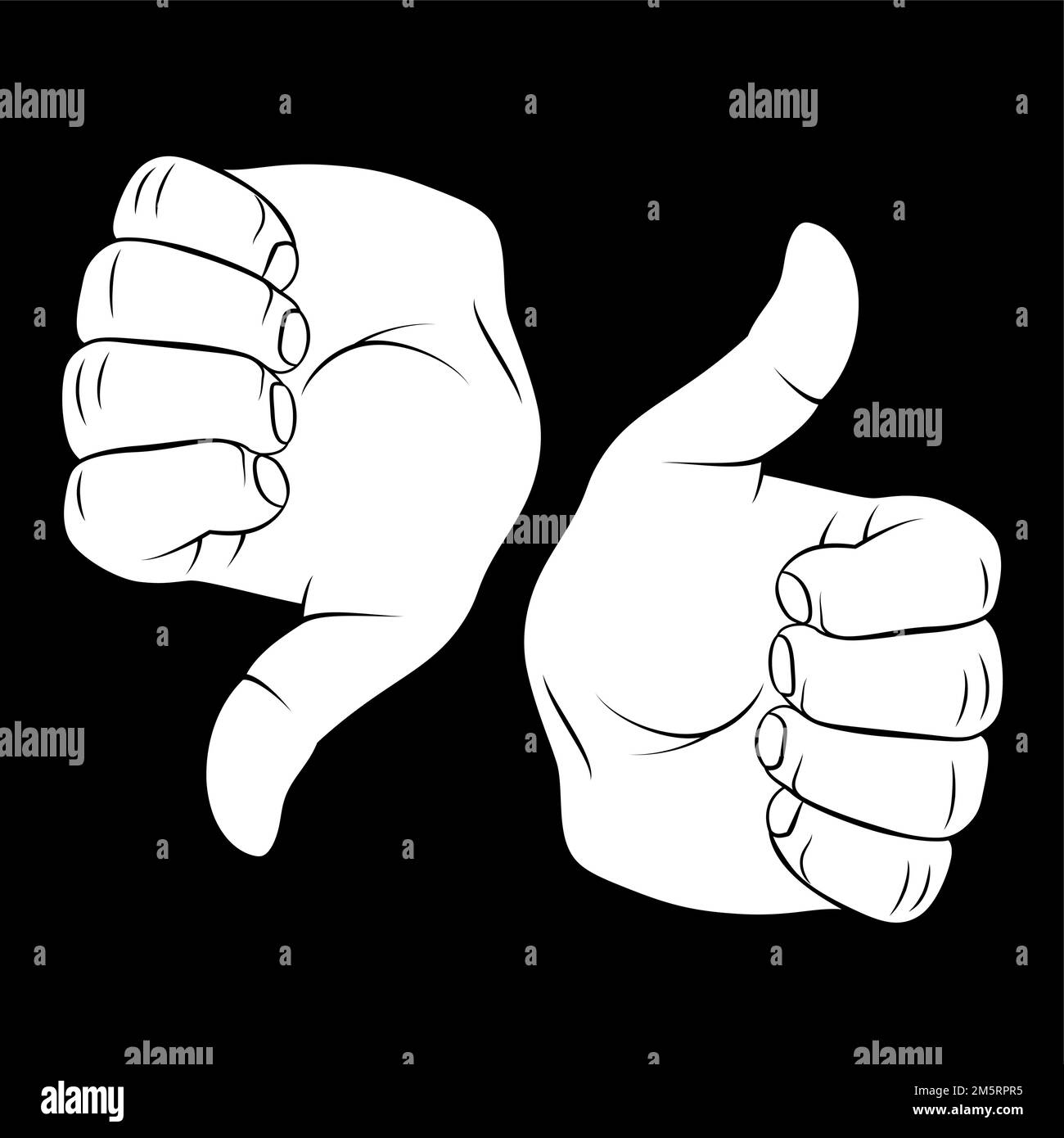 A Cartoon Illustration of a Thumbs Up and a Thumbs Down. The Concept of ...