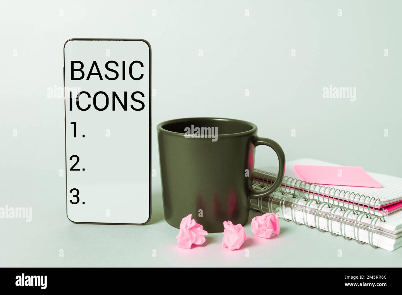 Text sign showing Basic Icons, Business overview pictogram or ideogram ...