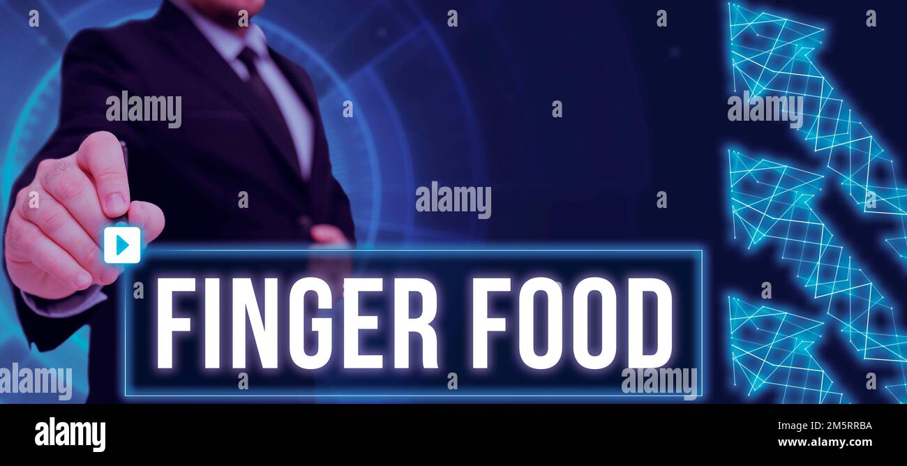 Text caption presenting Finger Food. Concept meaning products and ...