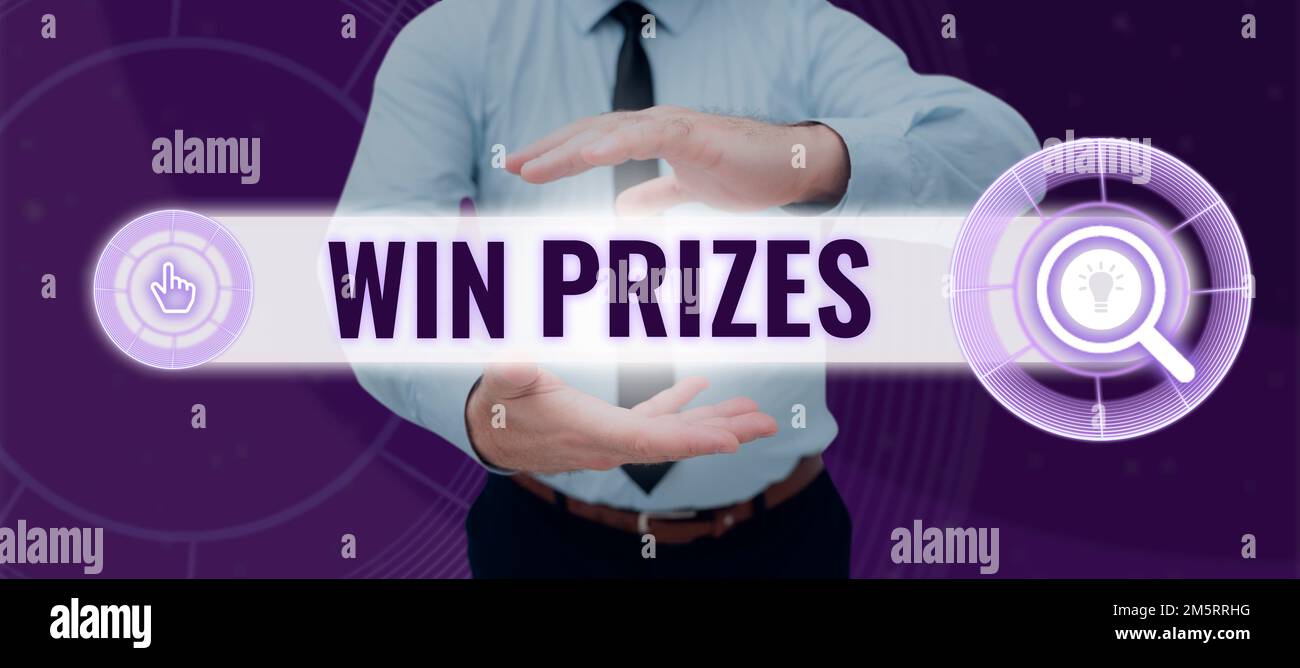 Conceptual caption Win Prizes. Business overview something given for ...