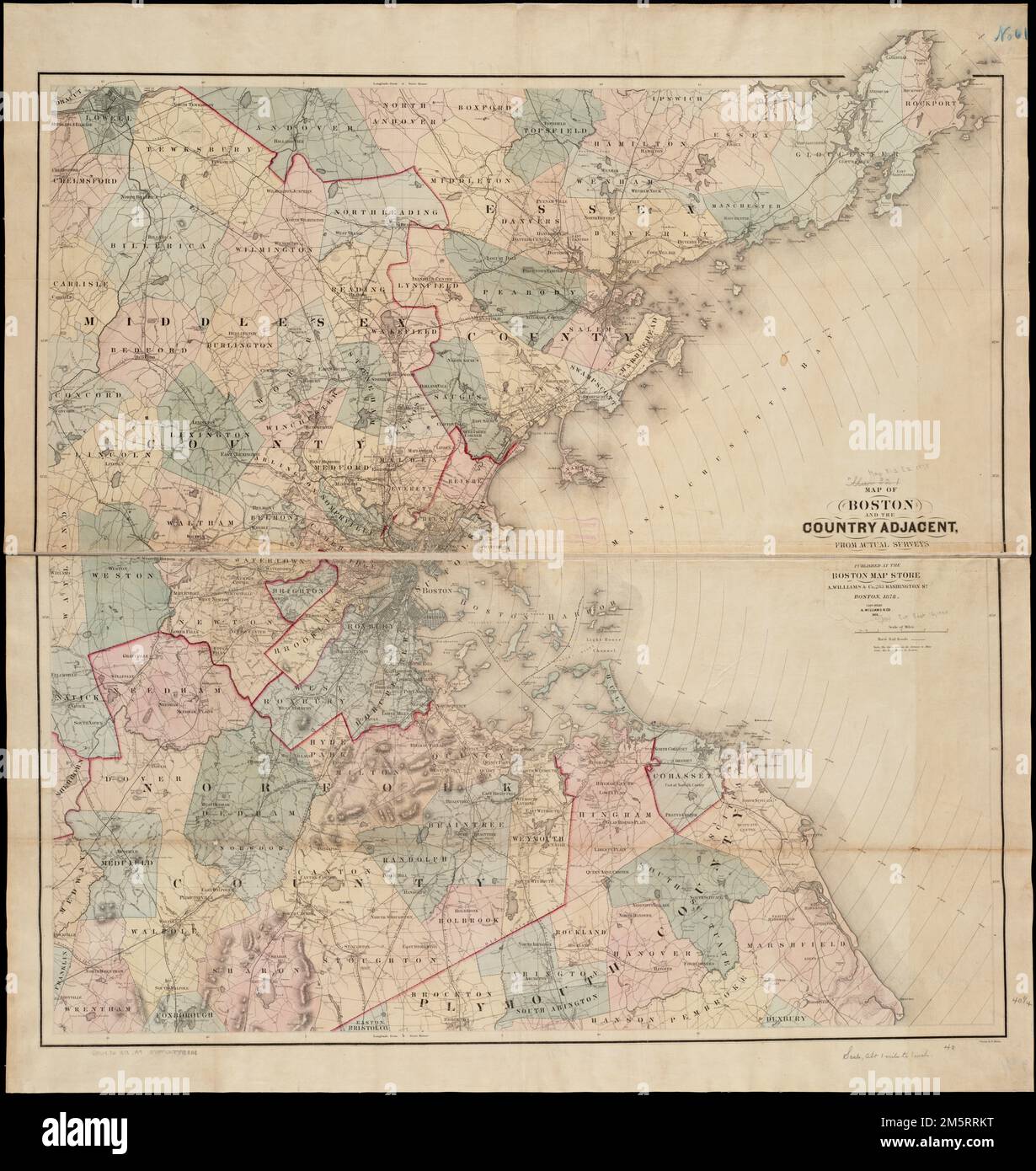 Map of Boston and the country adjacent from actual surveys. Shows town ...