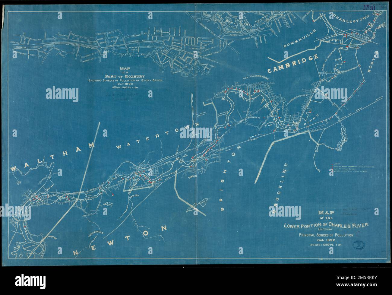 Map of the lower portion of Charles River showing principal sources of ...