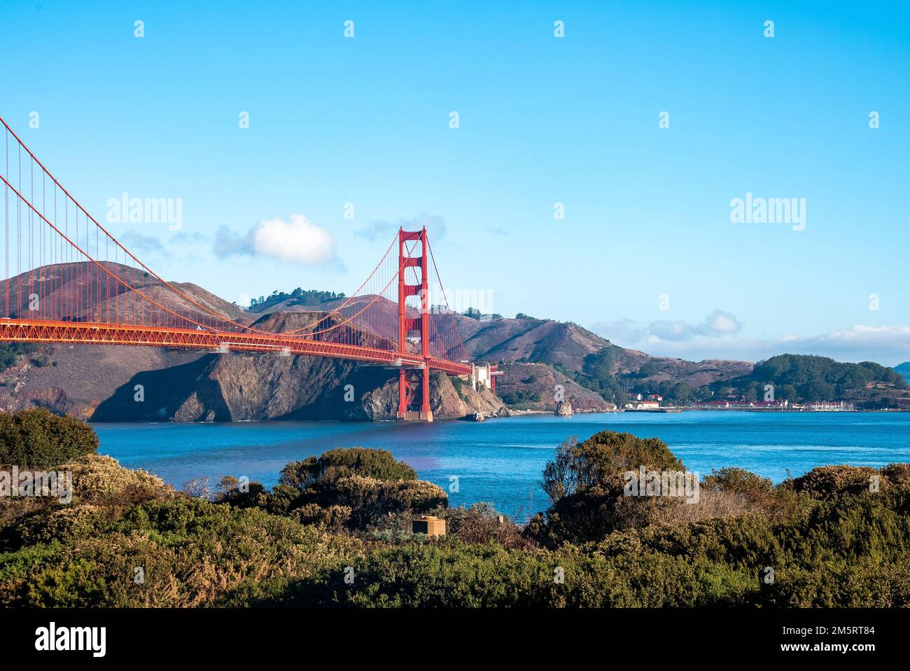Golden Gate Bridge over beautiful San Francisco Bay during summer Stock ...