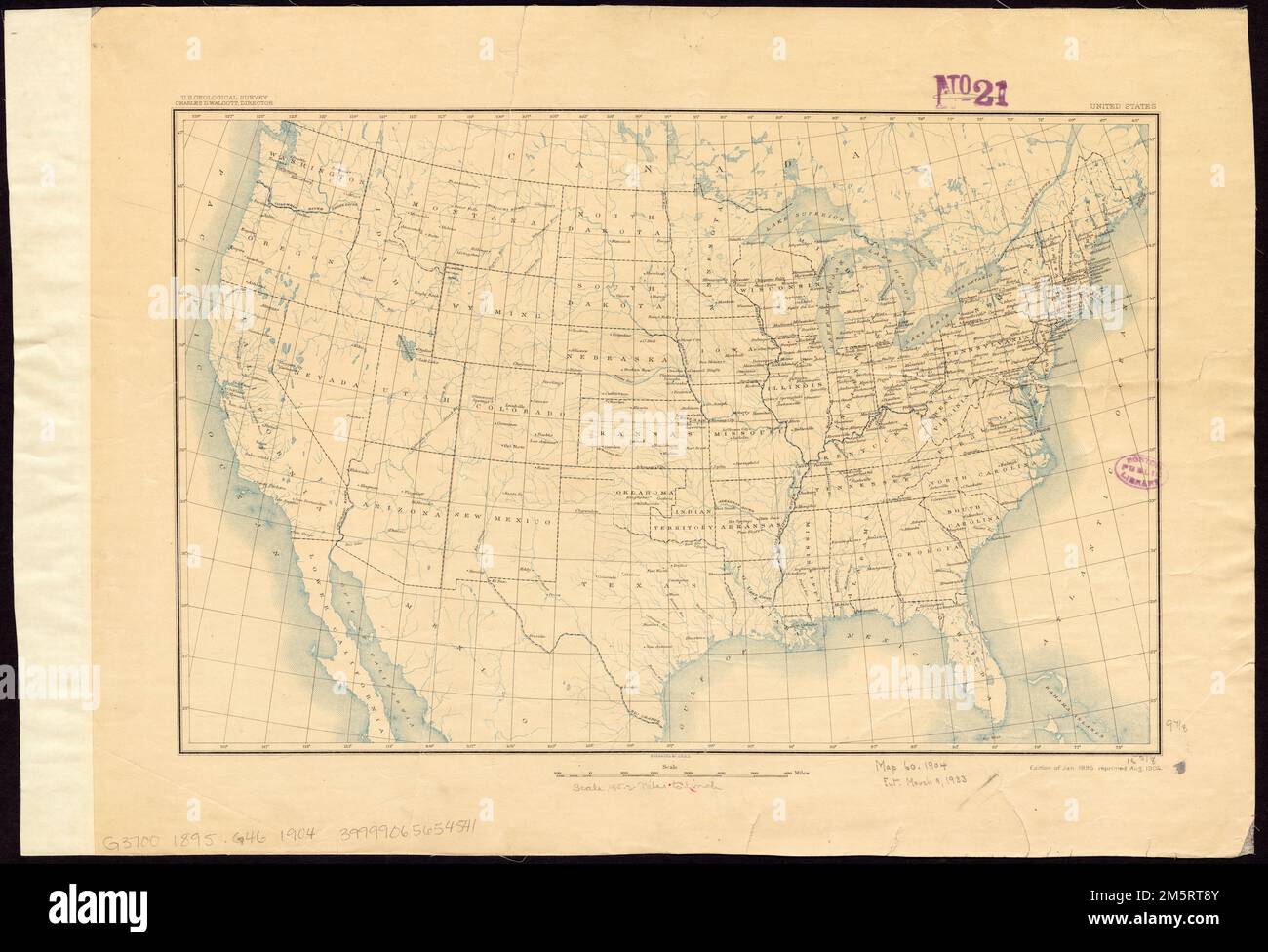 United States. Ed. of Jan 1895, reprinted Aug. 1904. Shows rivers ...