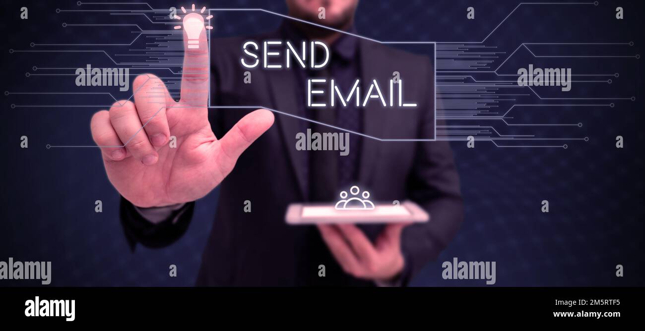 Conceptual caption Send Email. Internet Concept the system for using ...