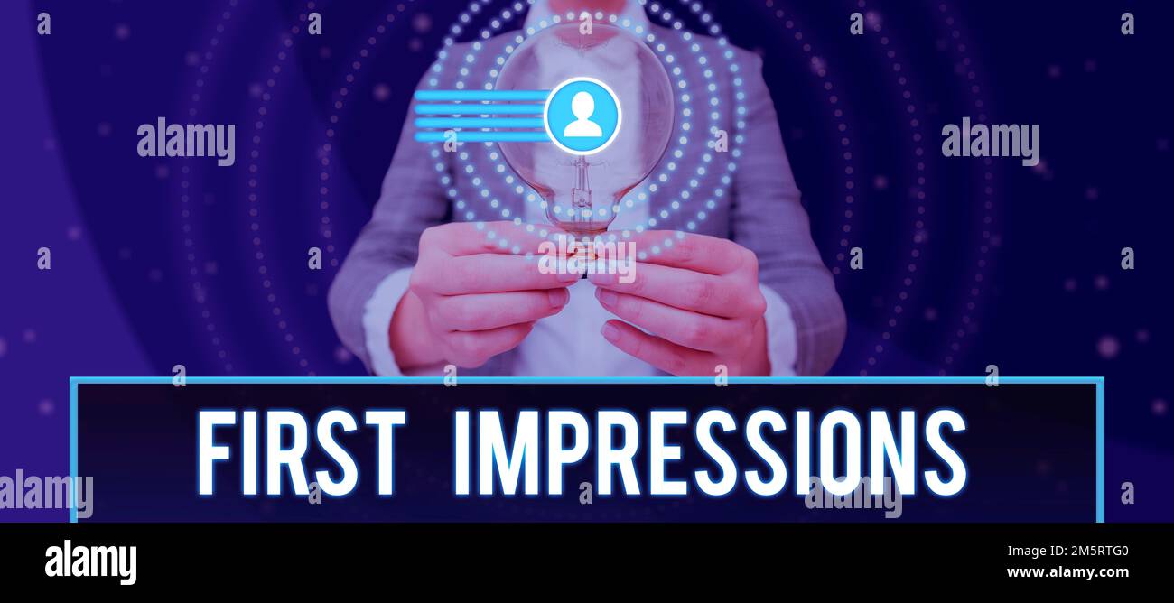 Conceptual caption First Impressions. Internet Concept What a person ...