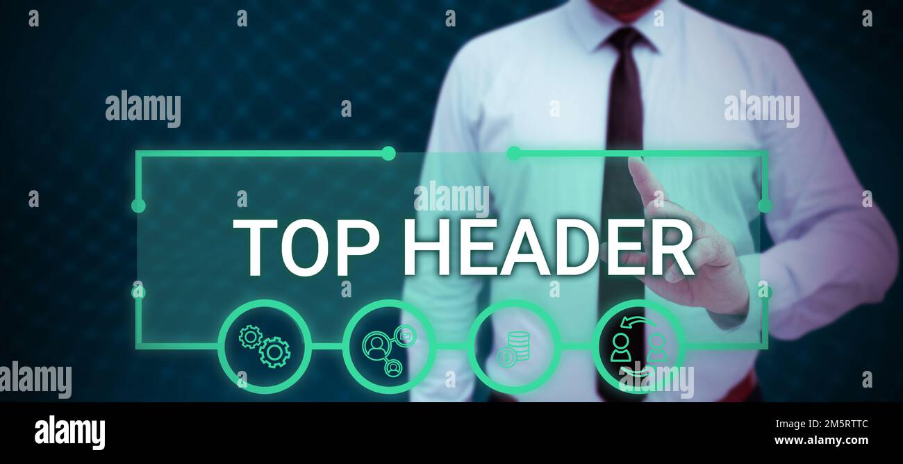 Hand writing sign Top Header. Business showcase text at the top of a ...