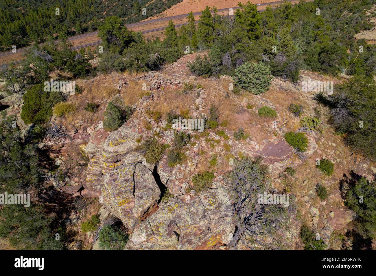 Aerial view of a cliff covered with trees, Apache Sitgreaves National ...