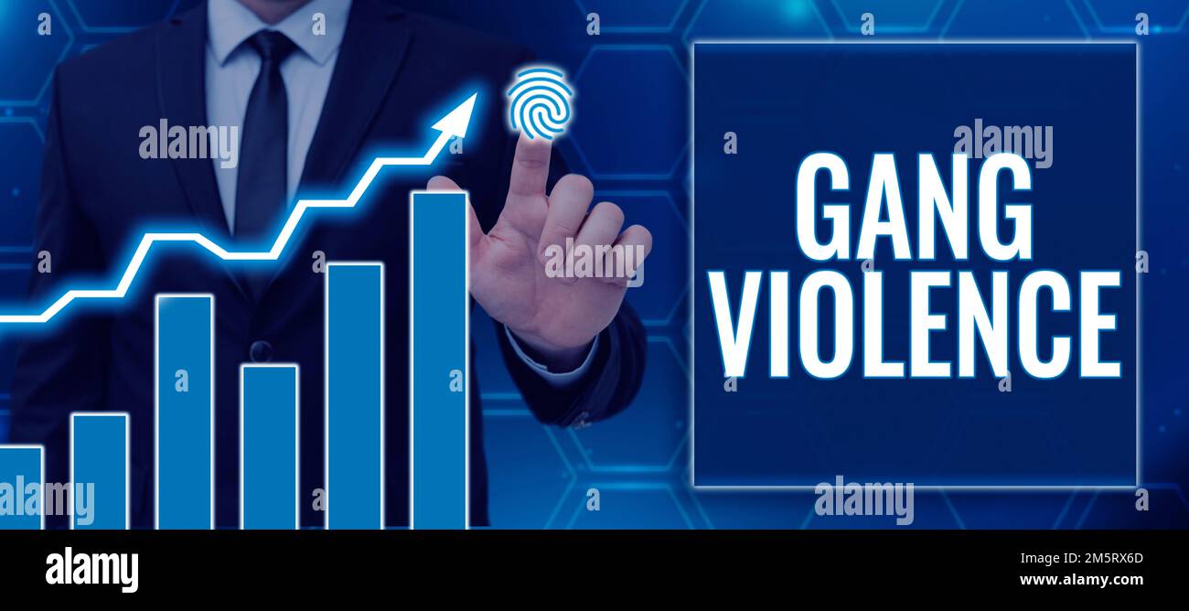 Hand writing sign Gang Violence. Concept meaning infringement of the ...