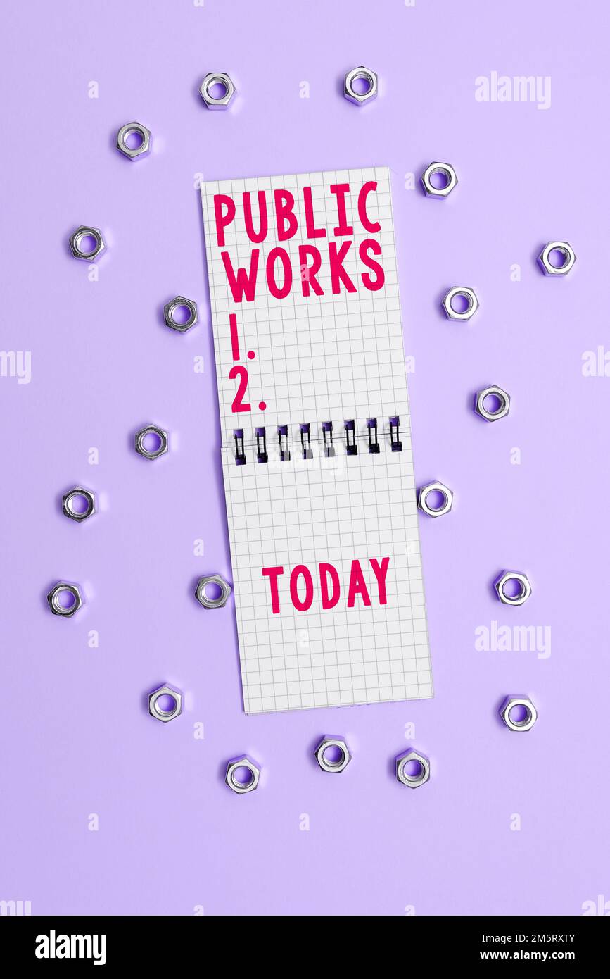 Text caption presenting Public Works. Word Written on Describes the ...