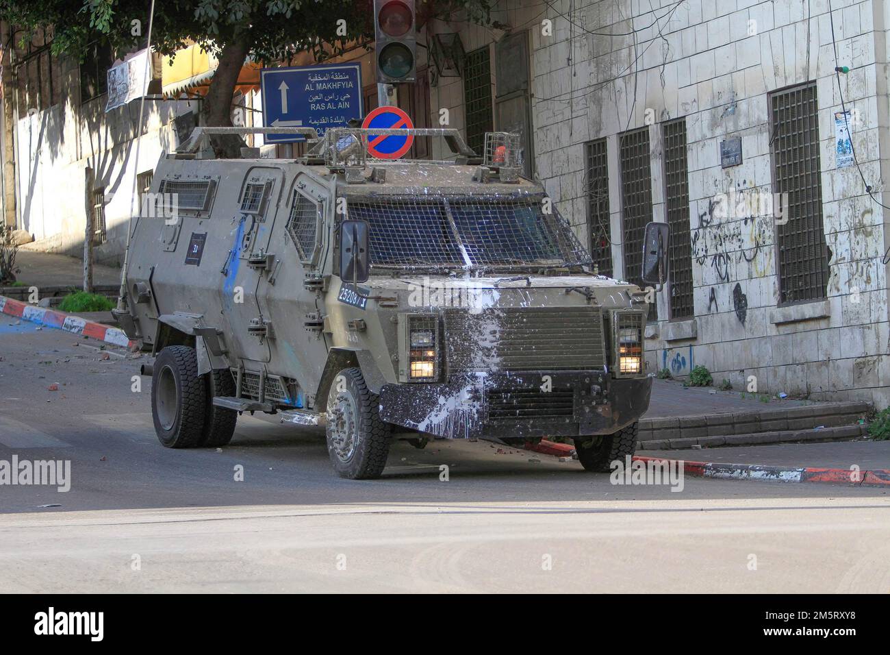 Israeli armoured vehicle take position during a raid in the old city of ...
