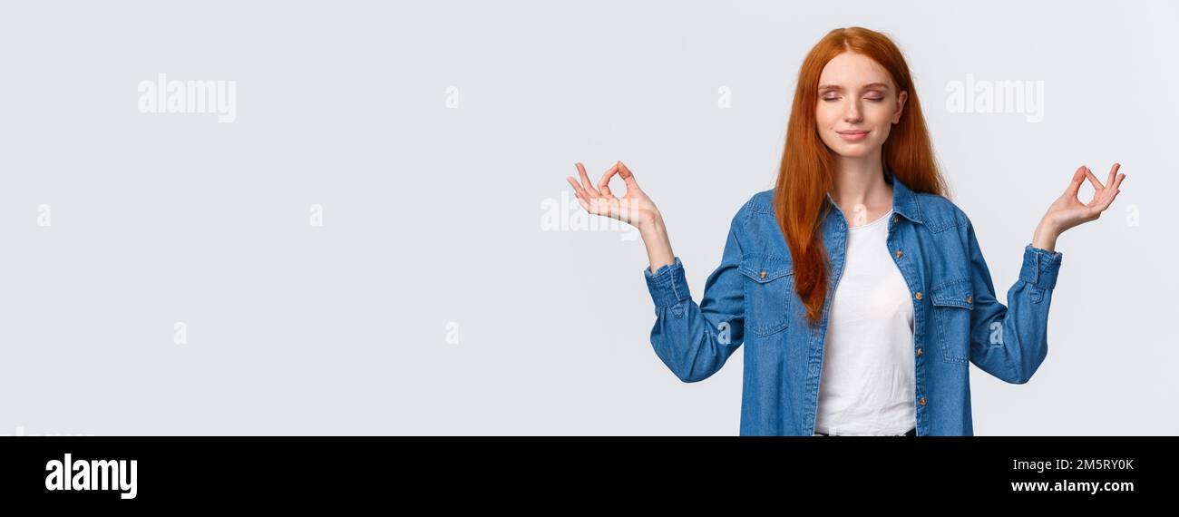 Patience, zen and modern lifestyle concept. Peaceful, calm and relieved ...