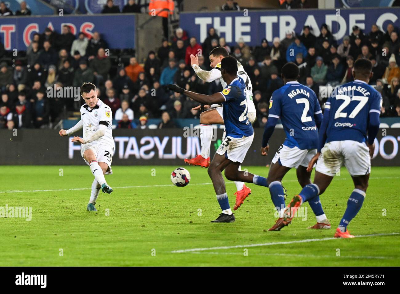Swansea City's Liam Cullen scores their side's second goal of the game ...