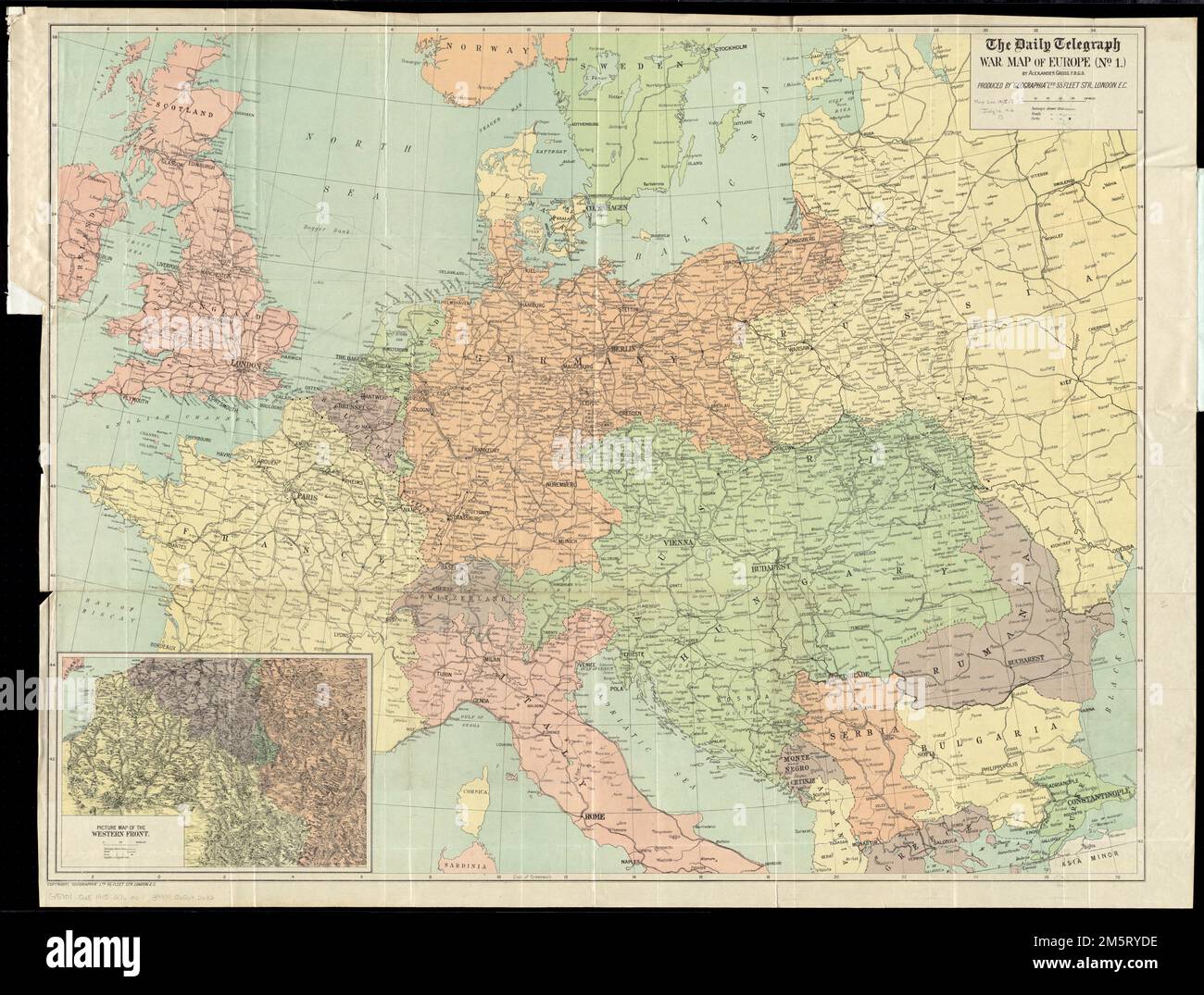 The Daily Telegraph war map of Europe (no. 1). Inset: Picture map of ...