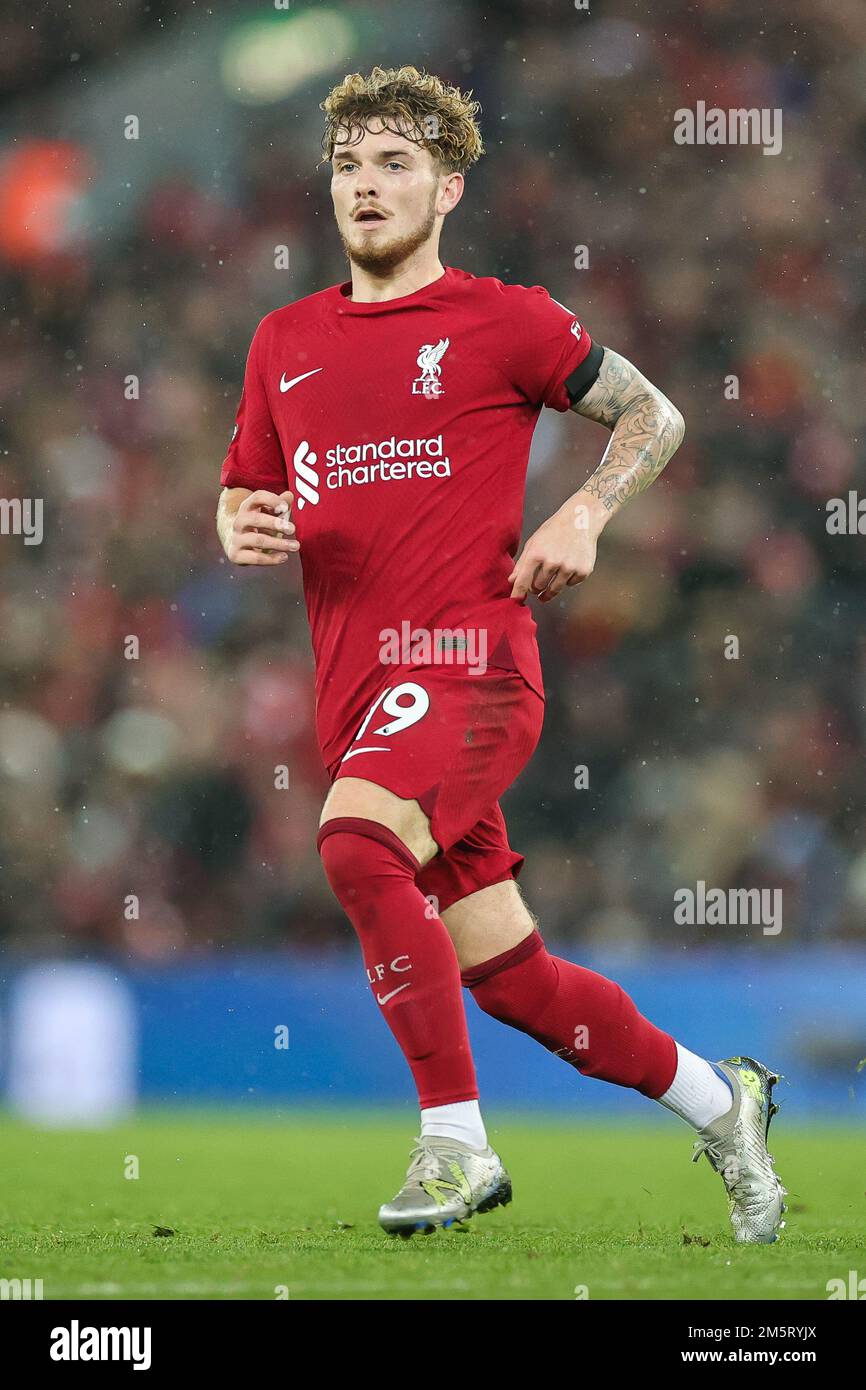 Harvey Elliott #19 of Liverpool during the Premier League match ...