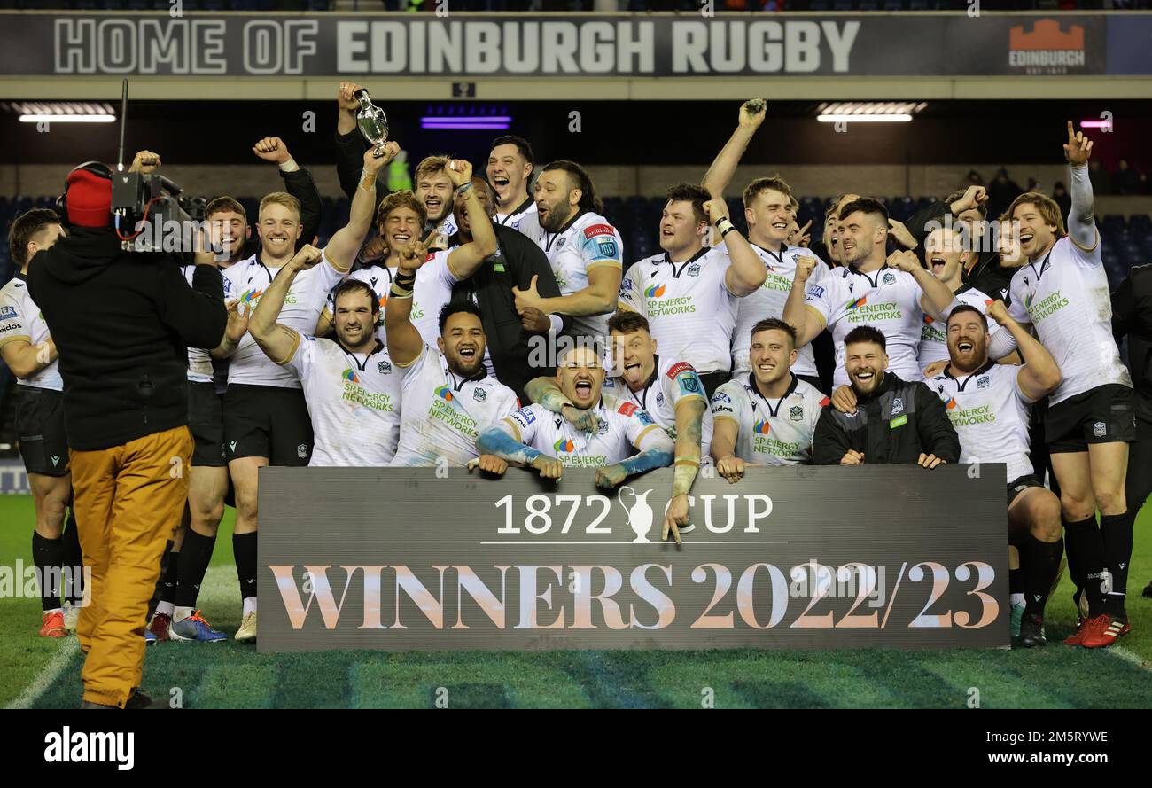 Glasgow Warriors lift the 1872 Cup during the United Rugby Championship ...