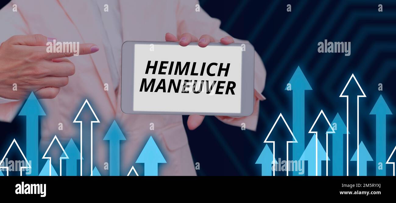 Text caption presenting Heimlich Maneuver. Word Written on application ...