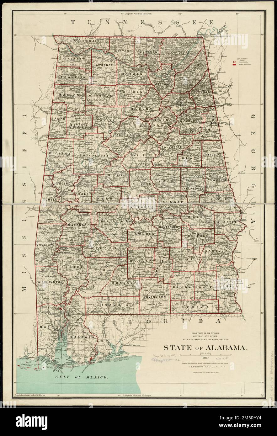 State of Alabama. Prime meridians: Greenwich and Washington. Relief ...