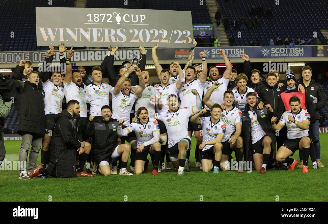 Glasgow Warriors lift the 1872 Cup following the United Rugby ...