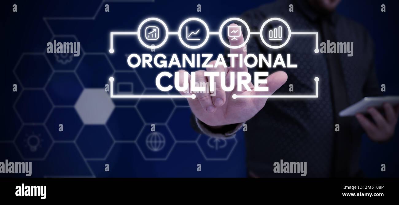 Text sign showing Organizational Culture. Word for the study of the way ...