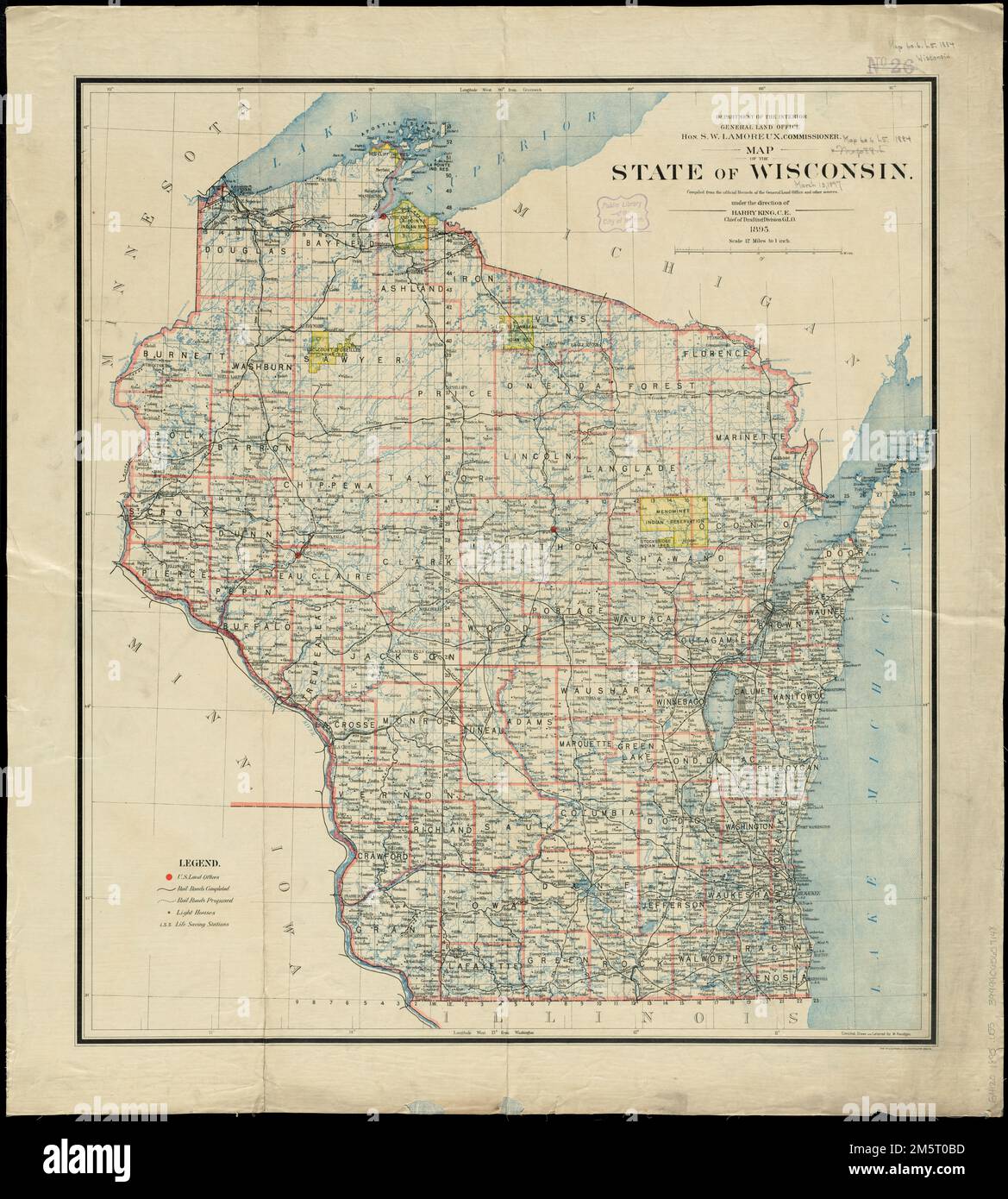 Map of the state of Wisconsin. Relief shown by hachures. Prime meridian ...