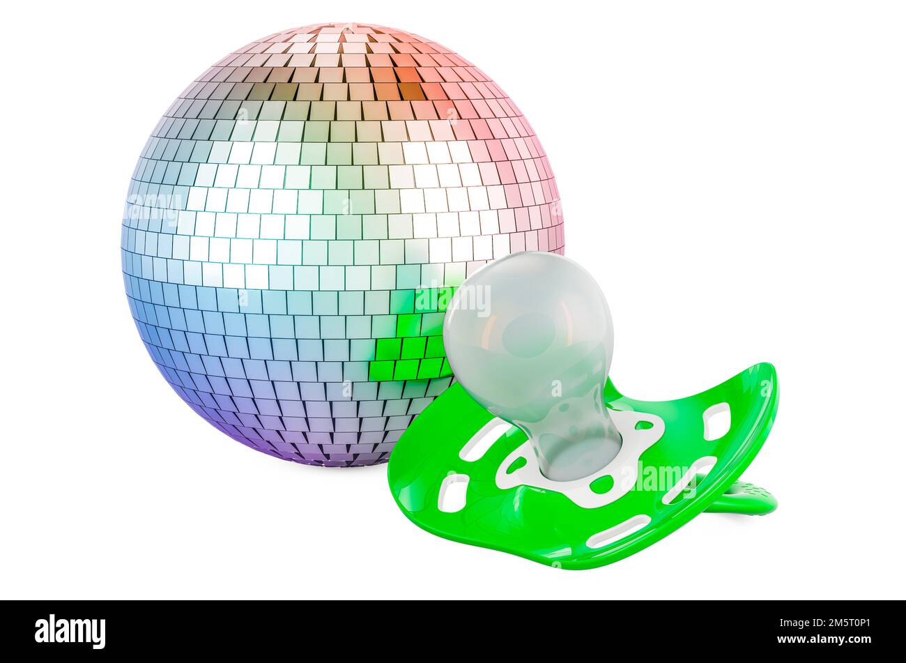 Baby pacifier with mirror disco ball, 3D rendering isolated on white ...