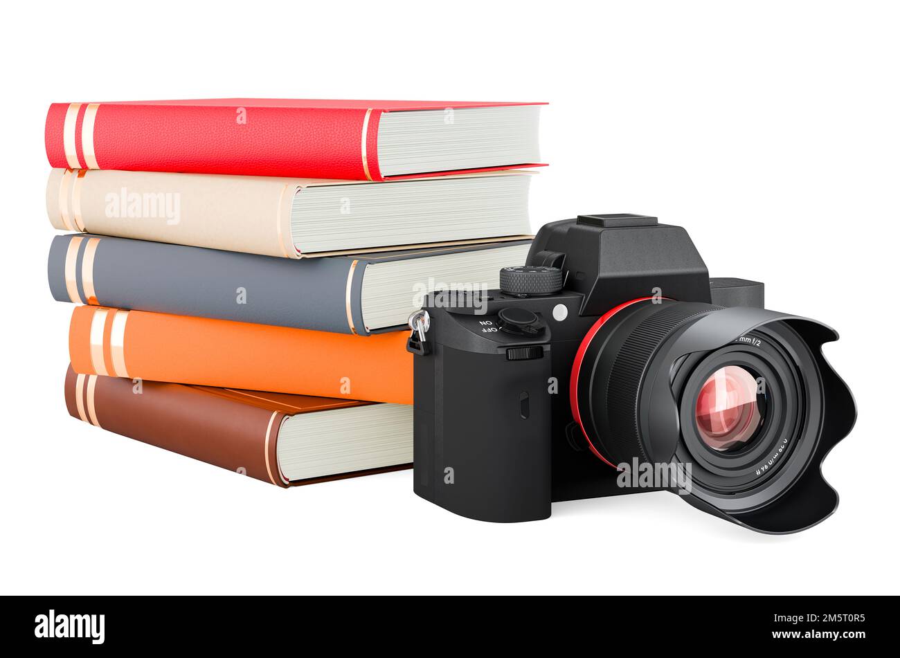 Digital camera with books, 3D rendering isolated on white background ...