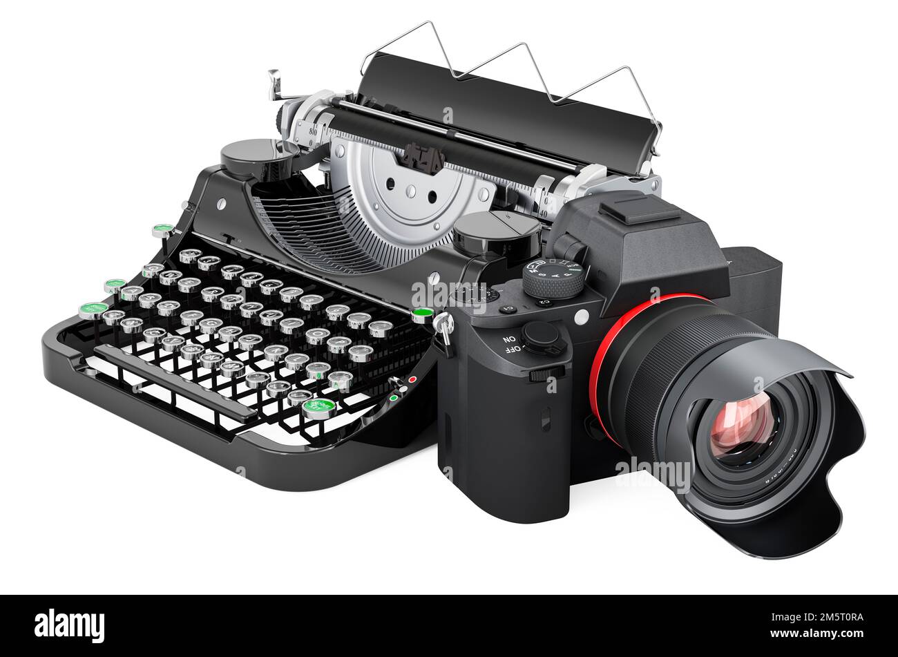 Digital camera with typewriter, 3D rendering isolated on white ...