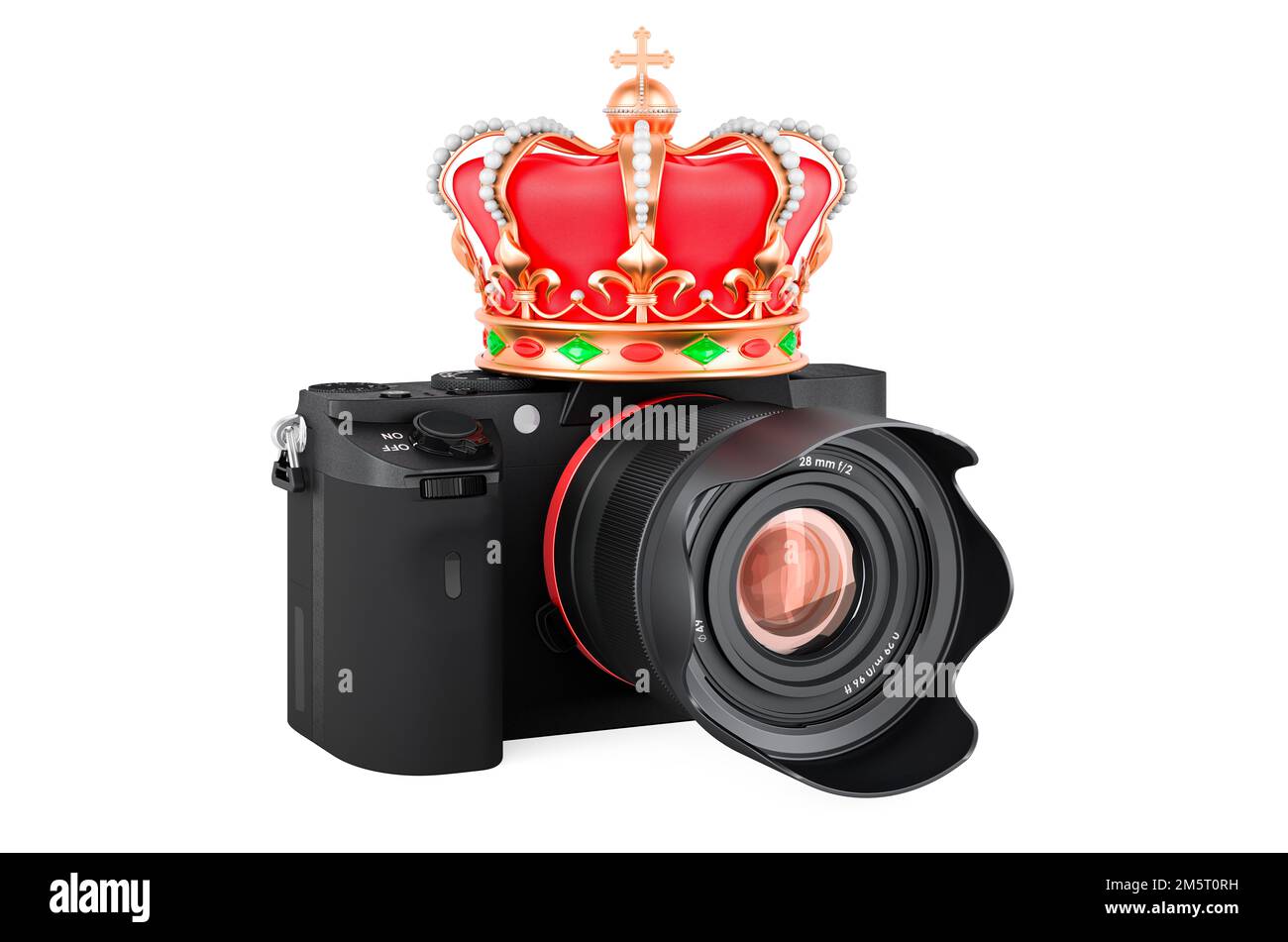 Digital camera with gold crown, 3D rendering isolated on white ...