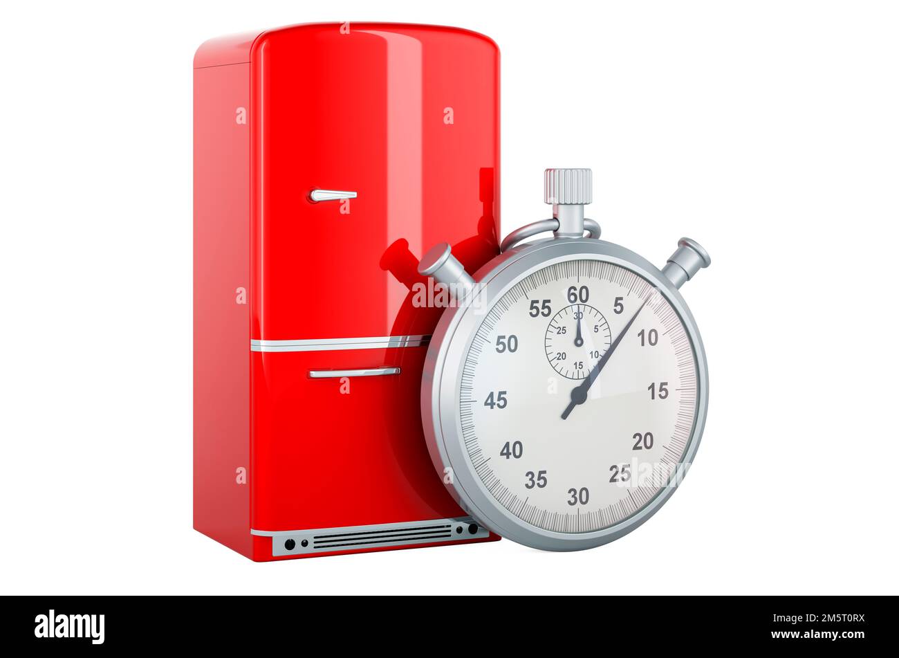 Fridge, retro design with stopwatch, 3D rendering isolated on white ...