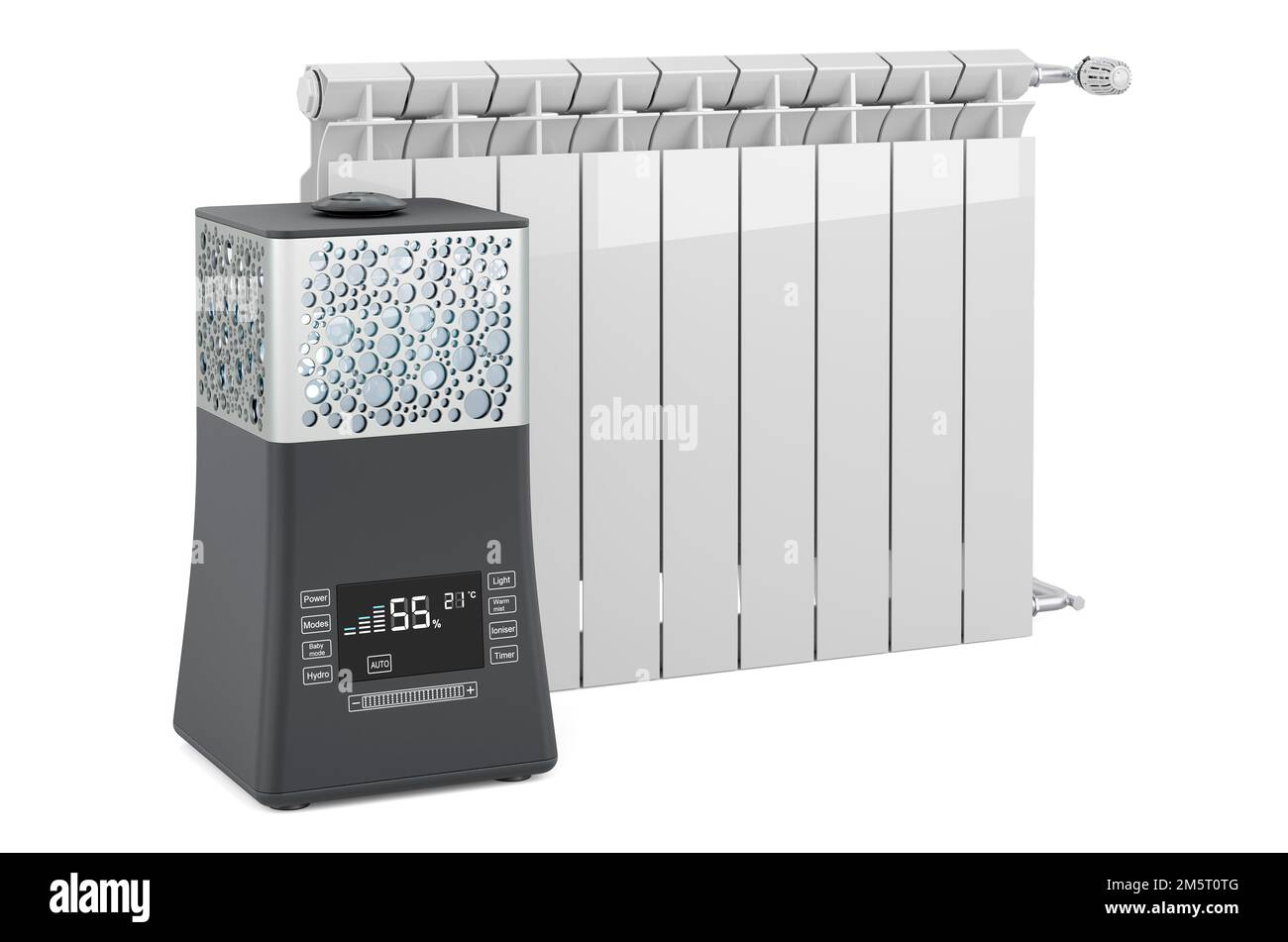 Heating radiator with Ultrasonic humidifier, 3D rendering isolated on ...