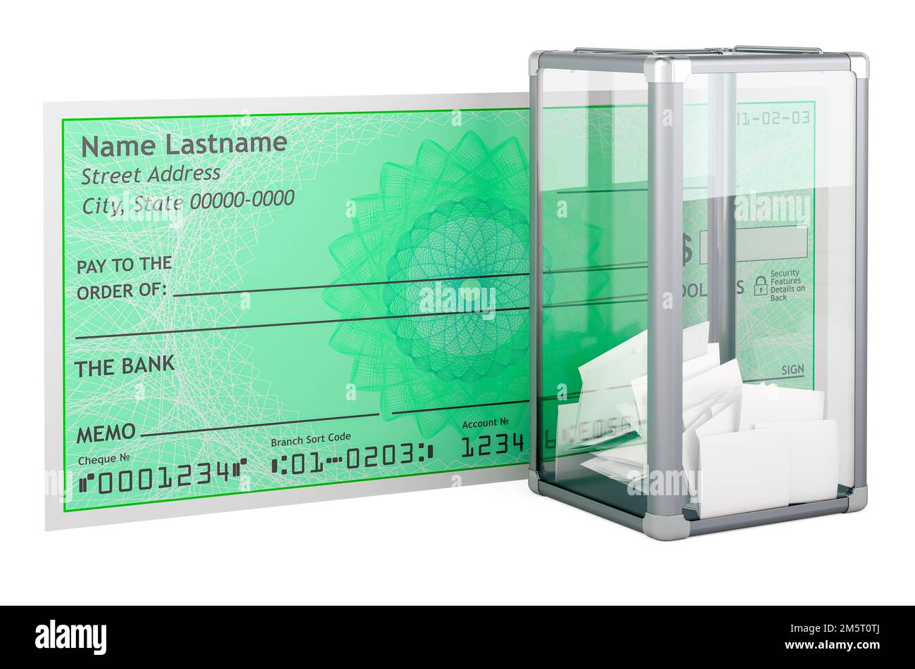 Election ballot box with blank bank check. Vote buying concept. 3D ...