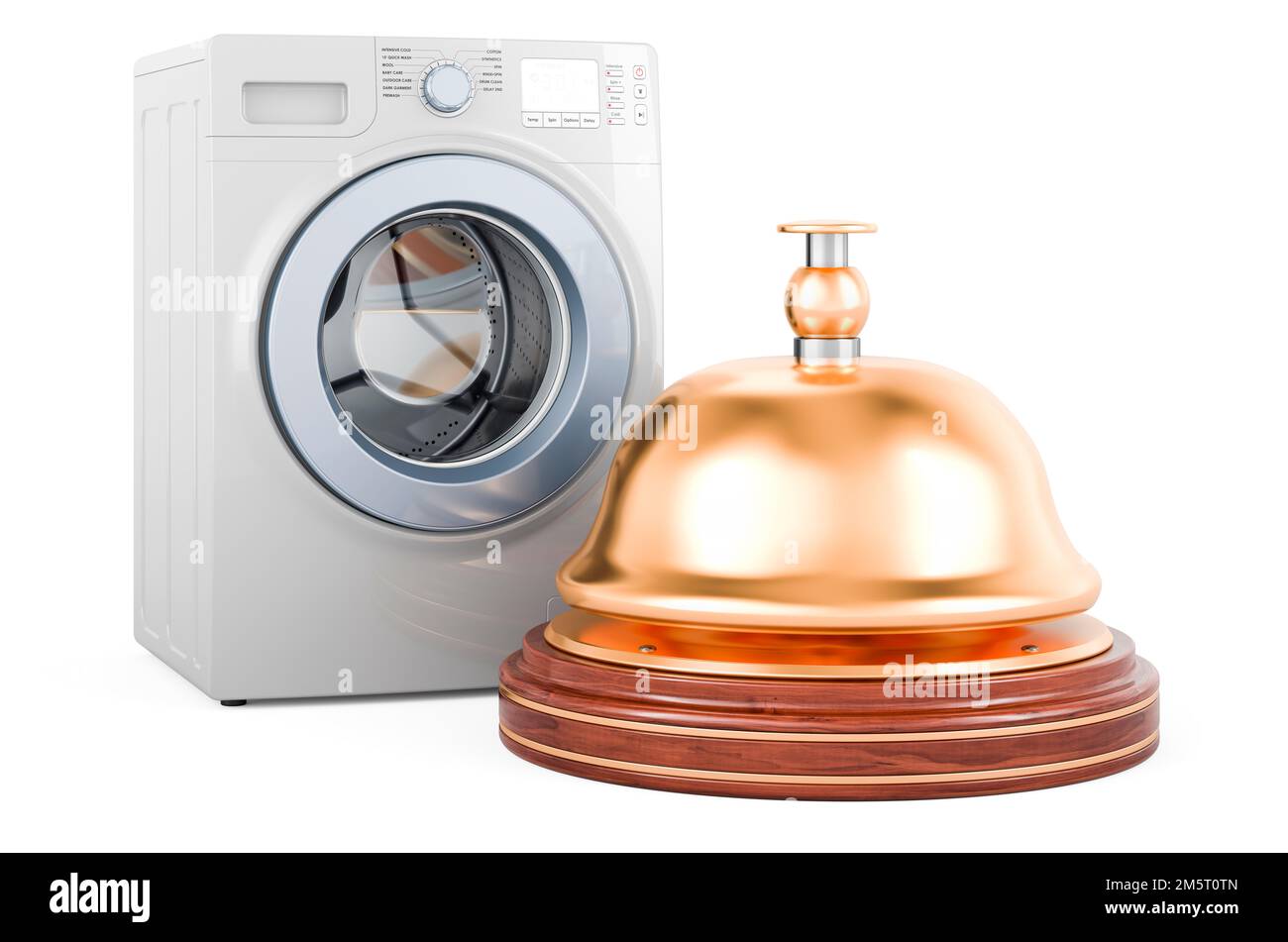 Reception bell with washing machine, 3D rendering isolated on white ...