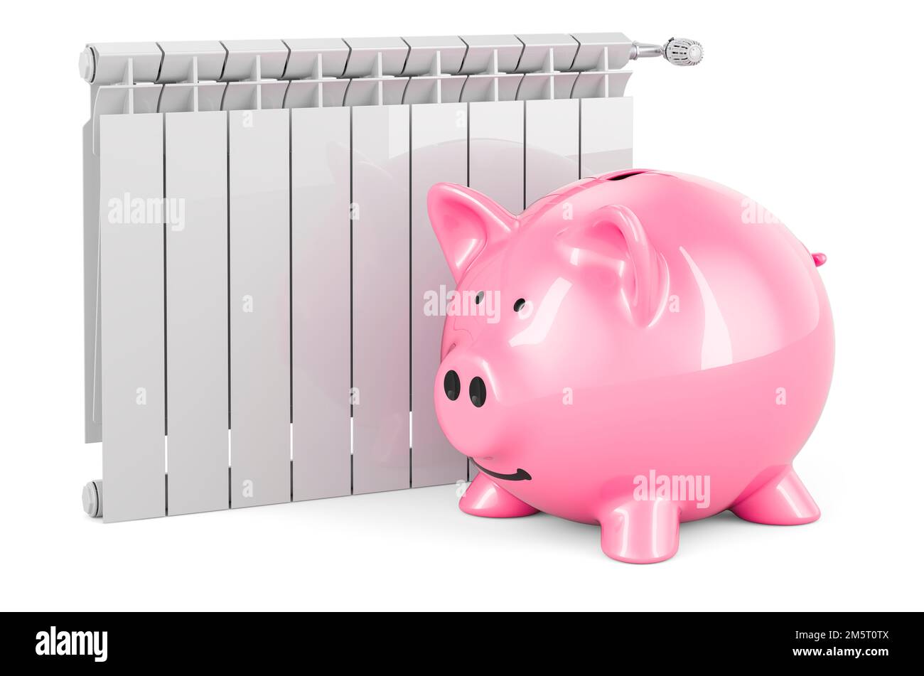 Piggy bank with heating radiator. Saving energy consumption concept. 3D ...