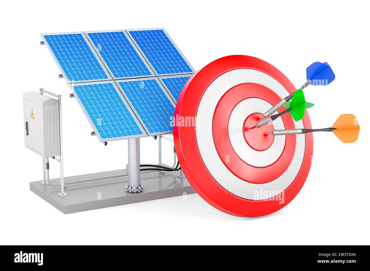 Solar panel and target with arrows. 3D rendering isolated on white ...