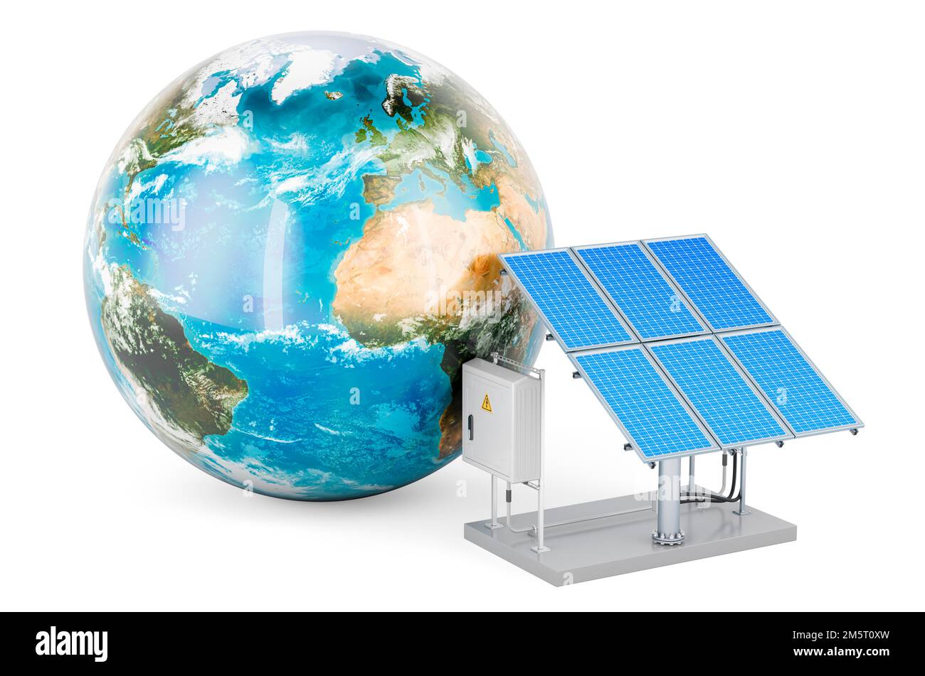 Solar panels with Earth Globe. Renewable energy concept, 3d rendering ...