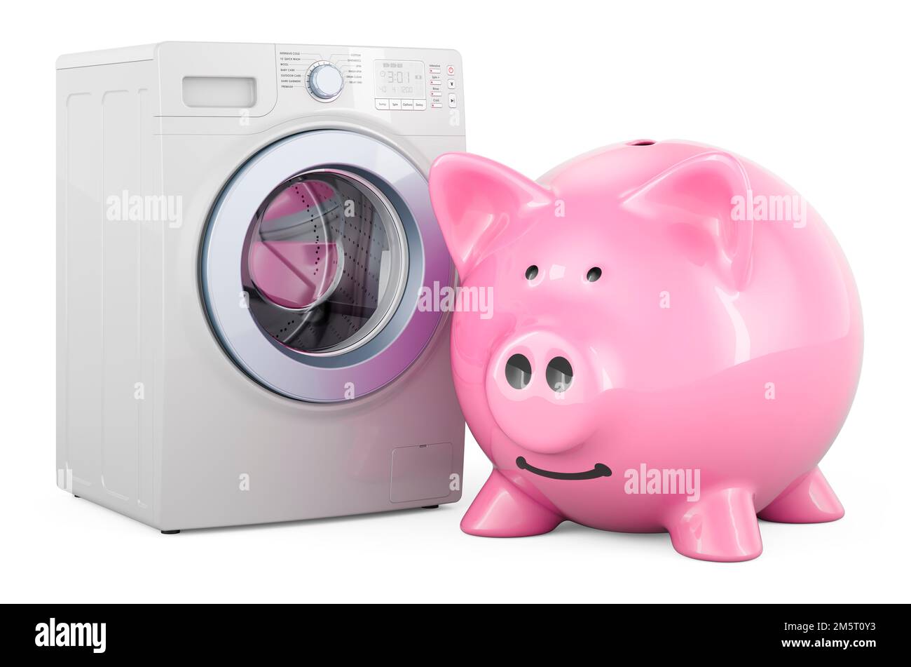Washing machine with piggy bank, 3D rendering isolated on white ...