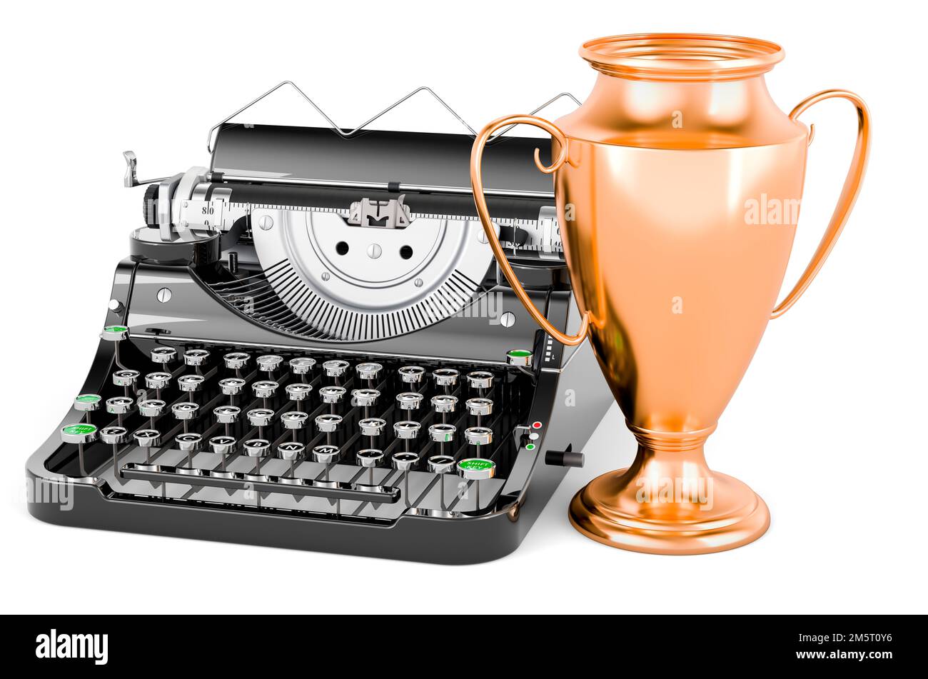 Typewriter with gold trophy cup award. Best publication or writer ...