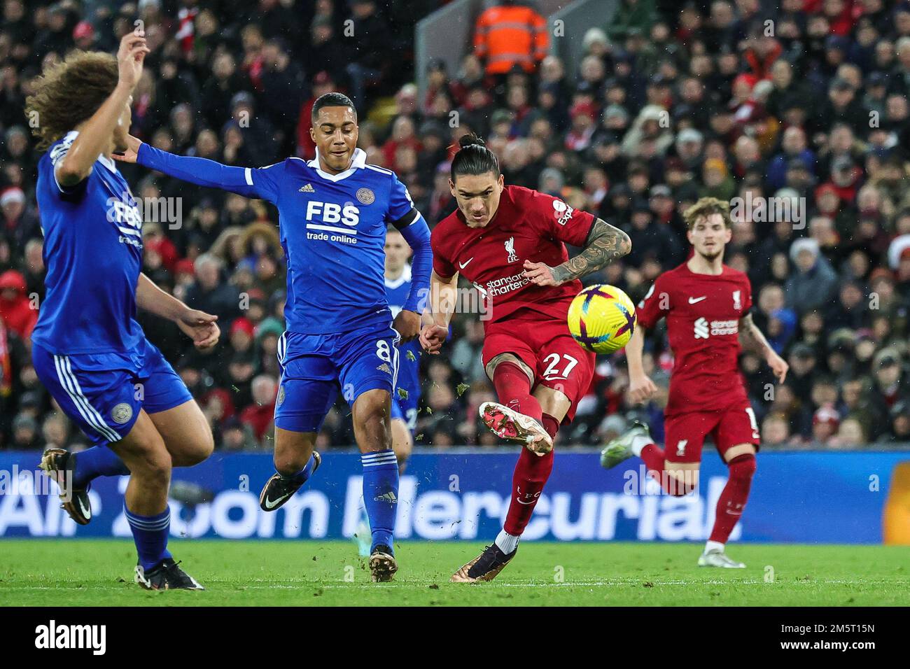 Darwin Núñez #27 of Liverpool shoots on goal during the Premier League ...