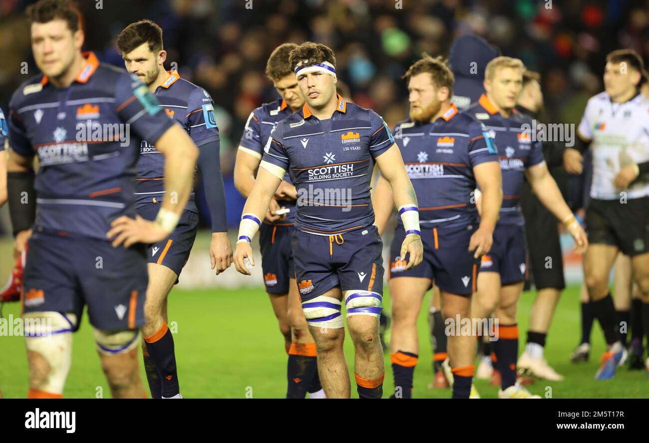 Edinburgh Players react following the United Rugby Championship 1872 ...