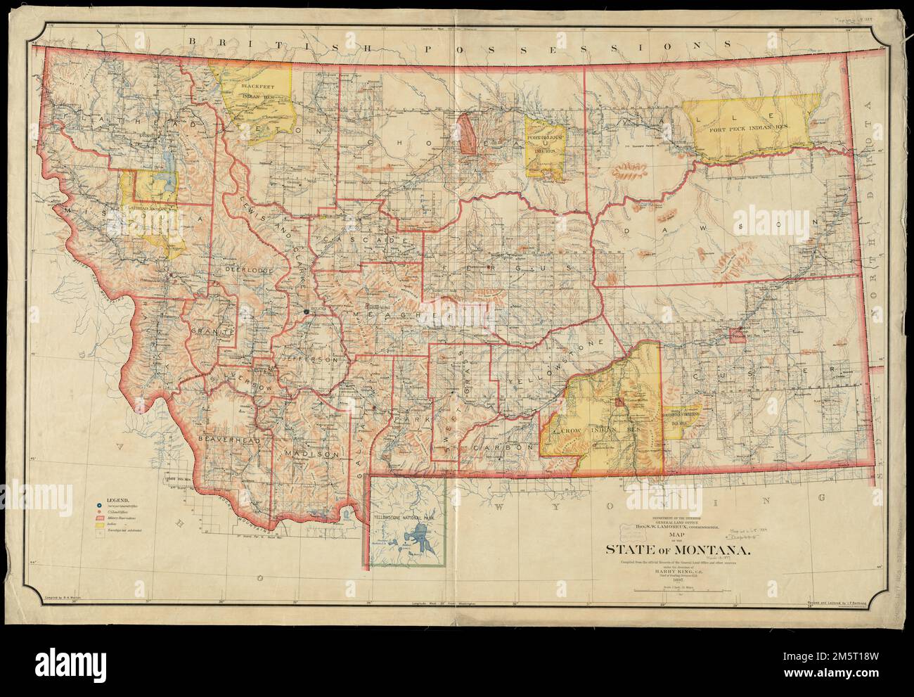 Map of the State of Montana. Relief shown by shading. Prime meridians ...