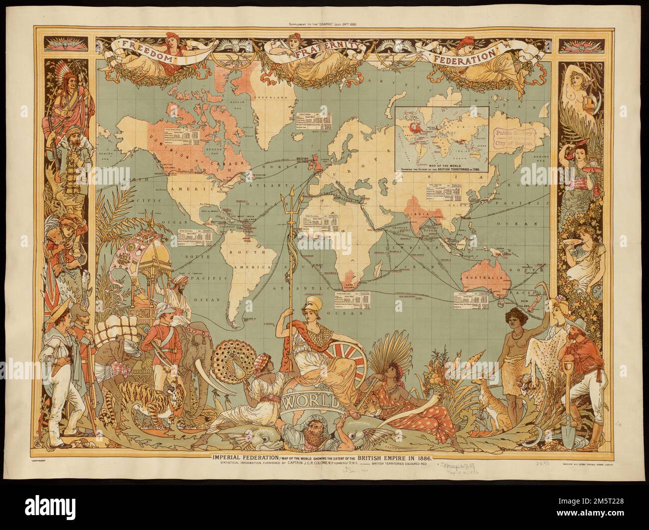 Imperial Federation, map of the world showing the extent of the British ...