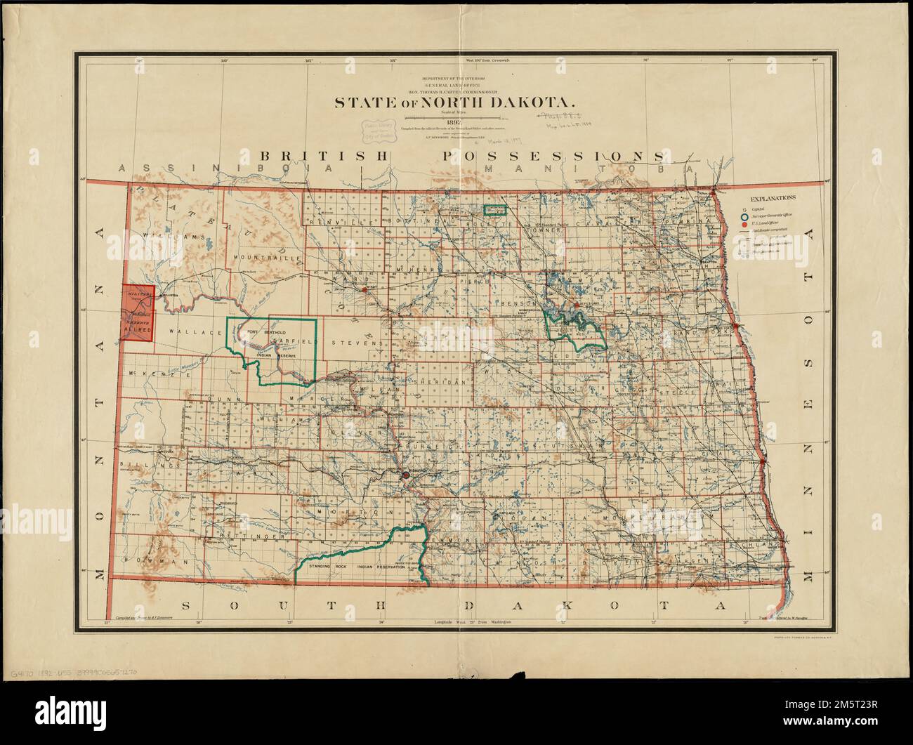 State of North Dakota. Relief shown by shading. Prime meridians ...