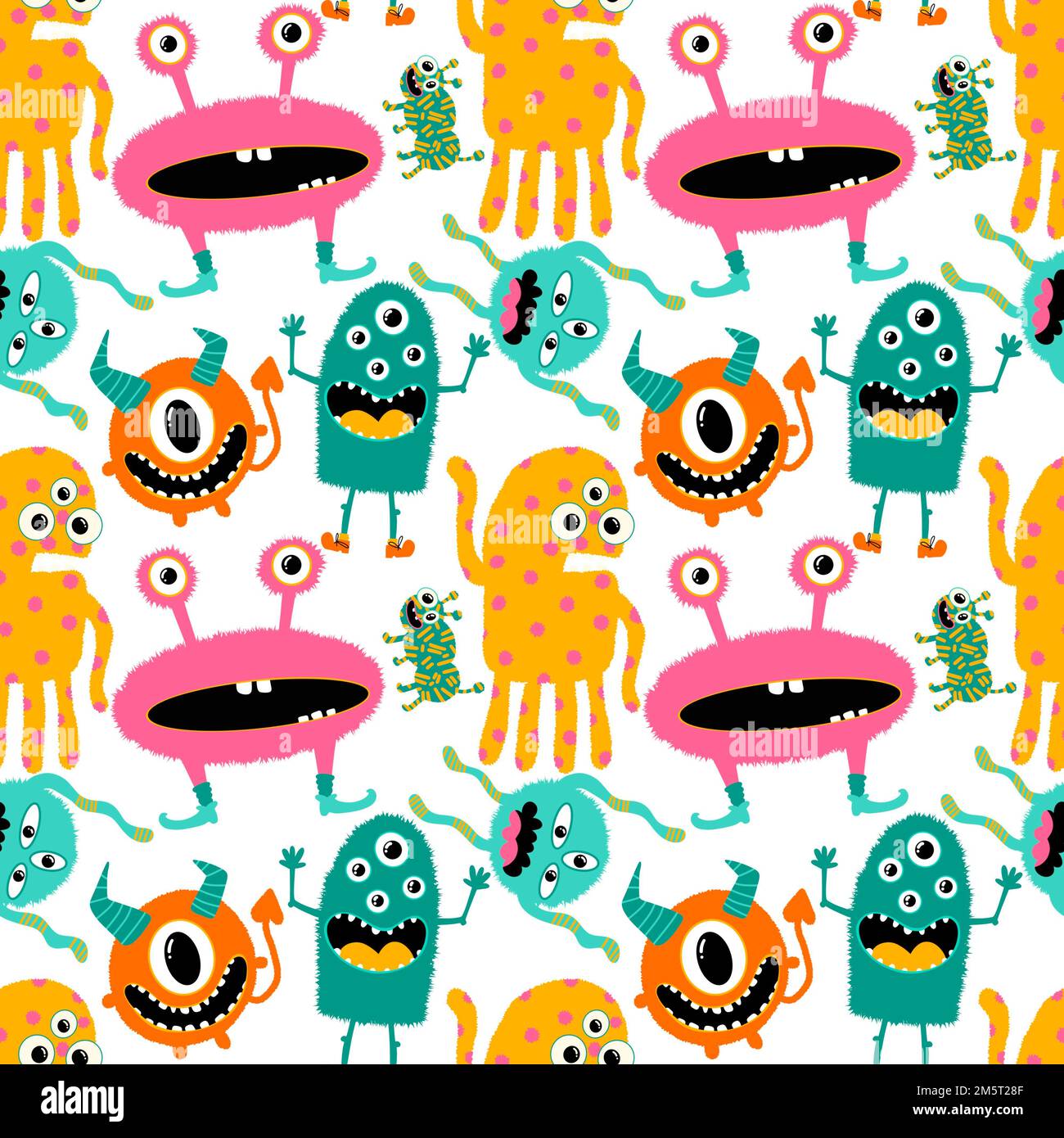 Cartoon doodle monsters seamless aliens and animals pattern for ...