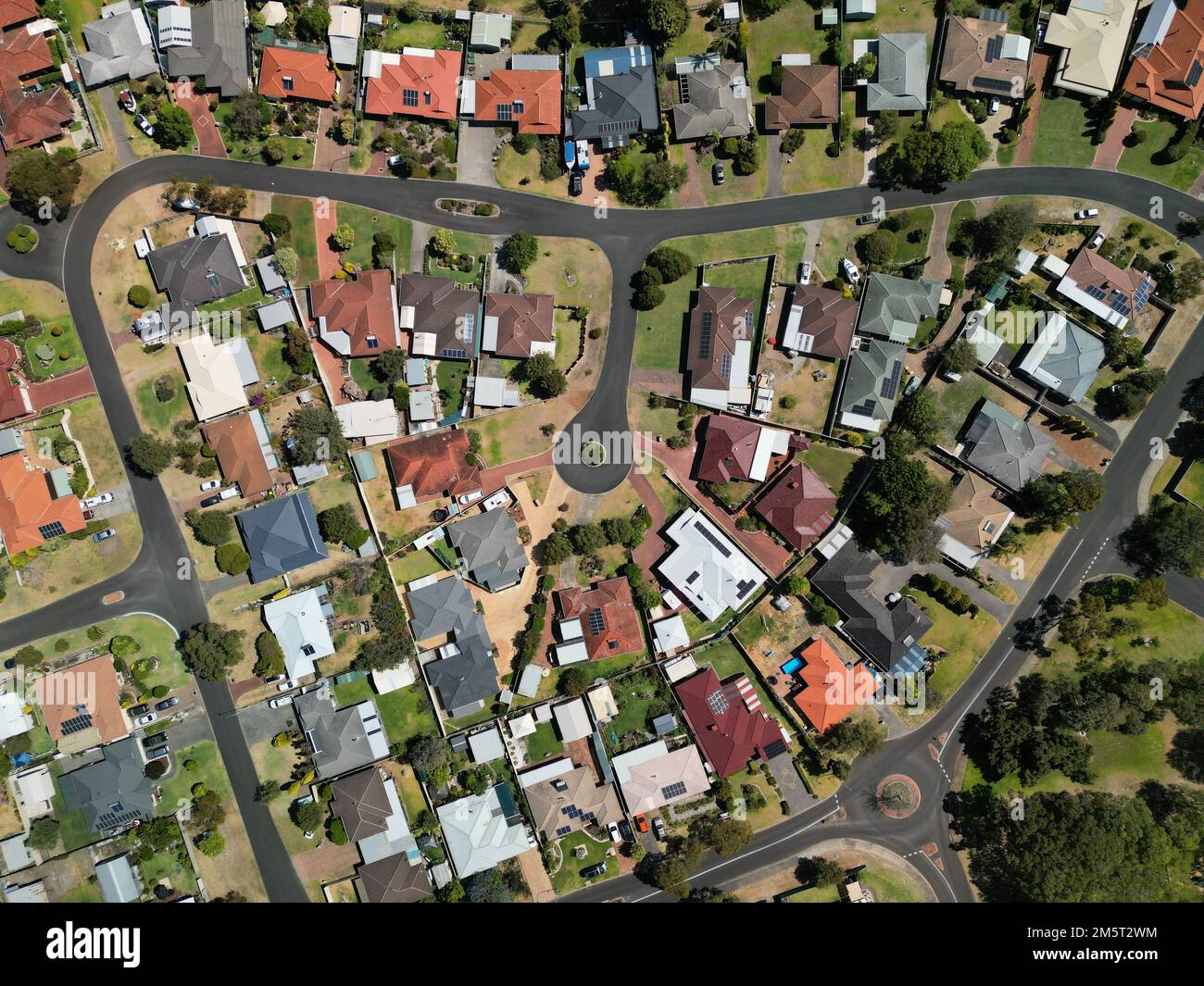 An aerial top view shot of the Suburbia in West Busselton, Australia ...