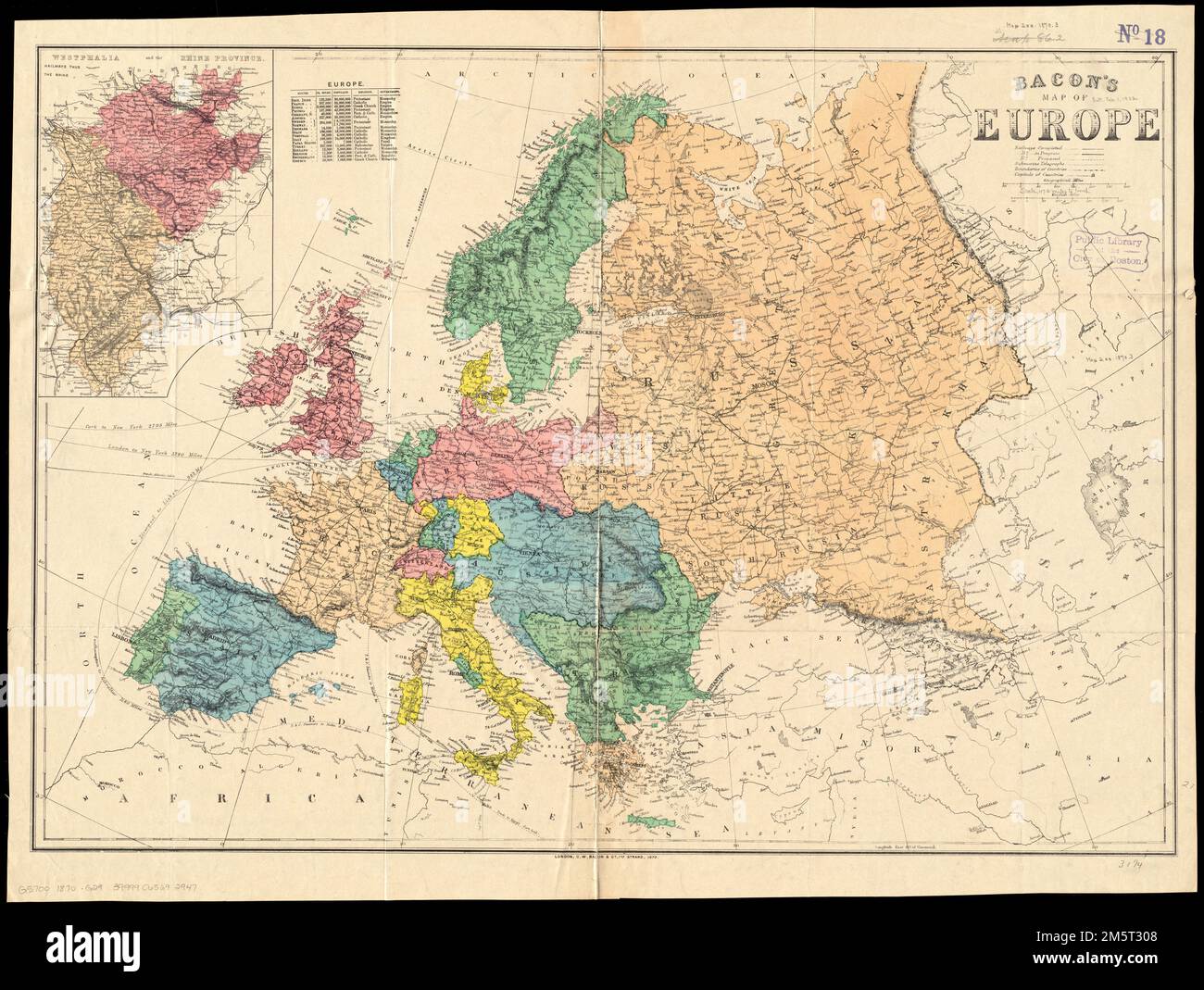 Bacon's map of Europe. Relief shown by hachures. Inset: Westphalia and ...