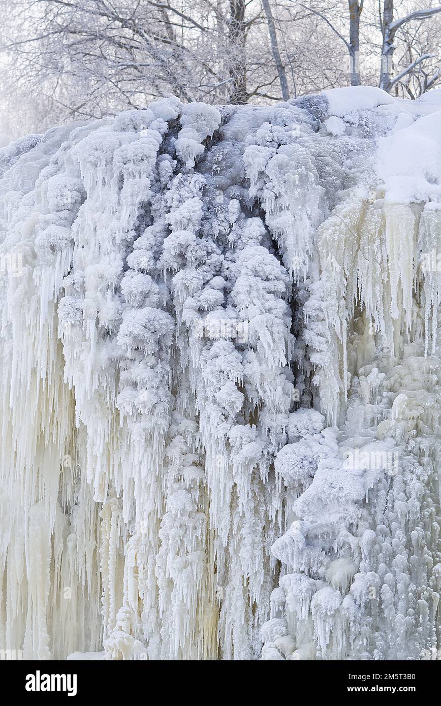 Frozen small mountain waterfall close up. Frozen Jagala Falls, Estonia ...